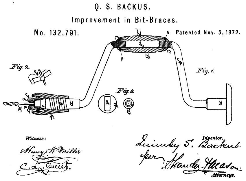 Quimby S. Backus eight inch sweep brace with unique patented chuck for ...