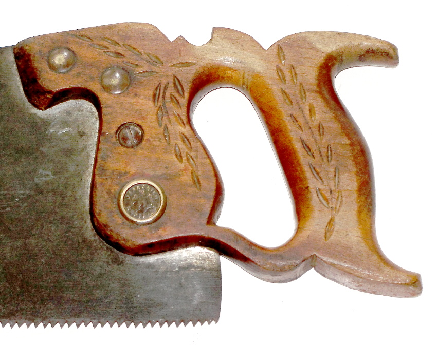 Saw-29 - Warranted Superior saw, 24 inches, 8 pts, apple handle