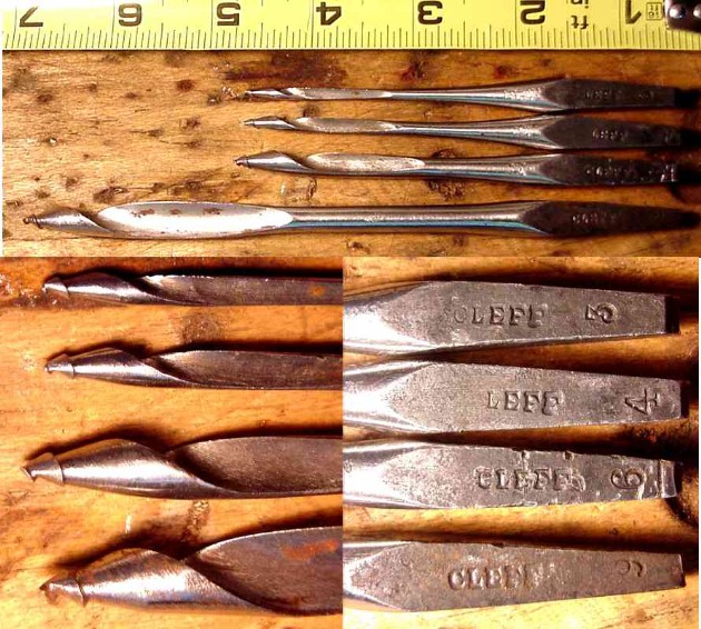 Cleff gimlet bits, set of four, with metric markings